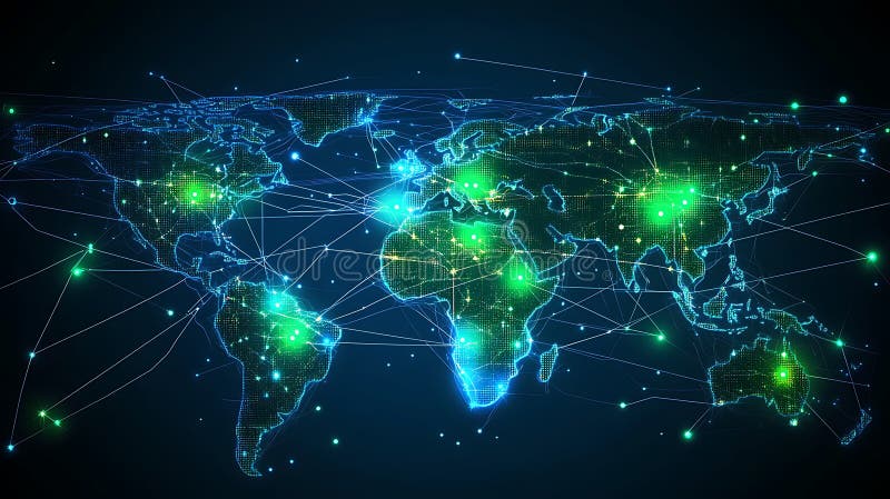 A Futuristic Digital World Map with Glowing Grid Lines. Stock ... A Futuristic Digital World Map with Glowing Grid Lines. Stock ...