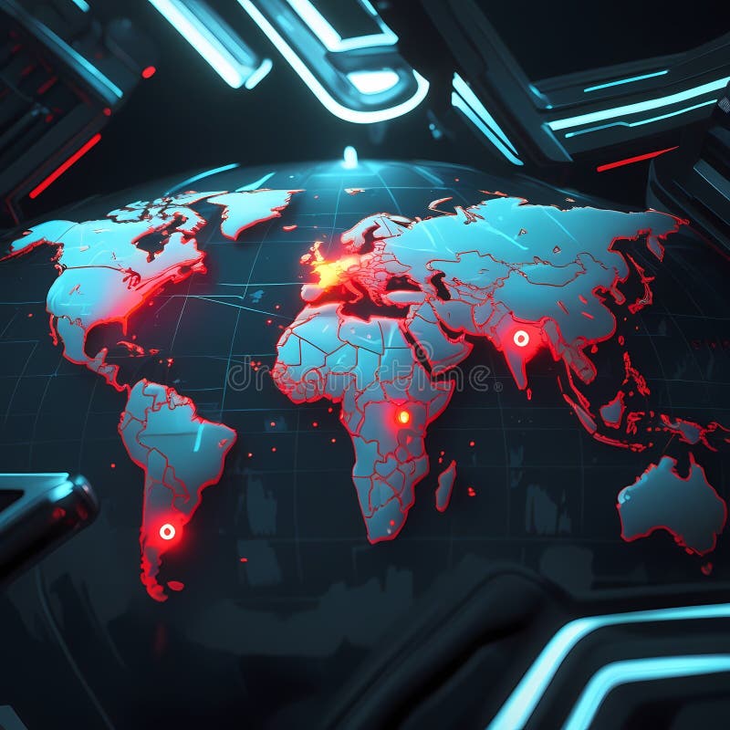 Futuristic Digital World Map Infographic with Global Cyber Targets ...