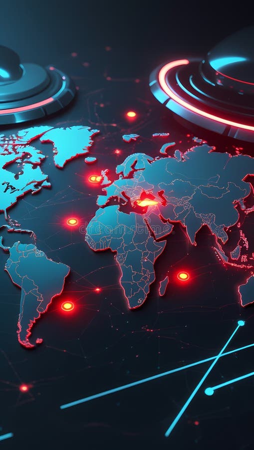 Futuristic Digital World Map Infographic with Global Cyber Targets ...