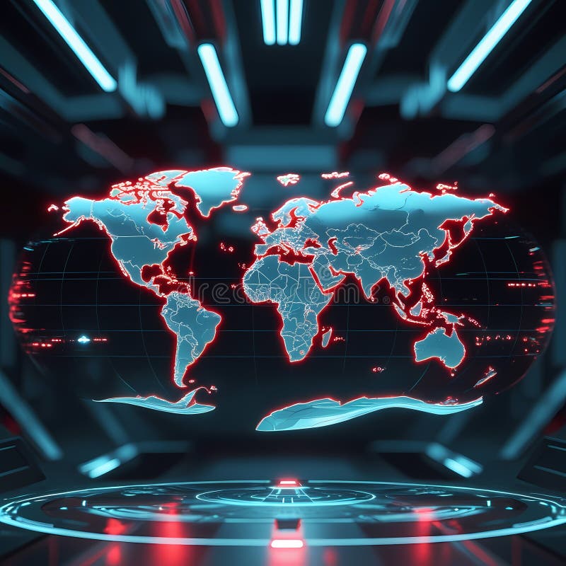 Futuristic Digital World Map Infographic with Global Cyber Targets ...