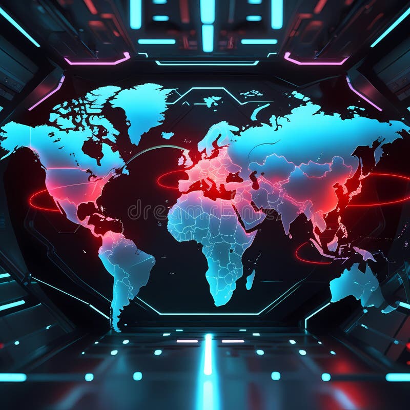 Futuristic Digital World Map Infographic with Global Cyber Targets ...