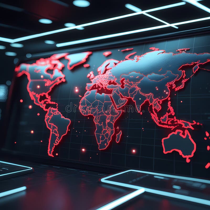 Futuristic Digital World Map Infographic with Global Cyber Targets ...