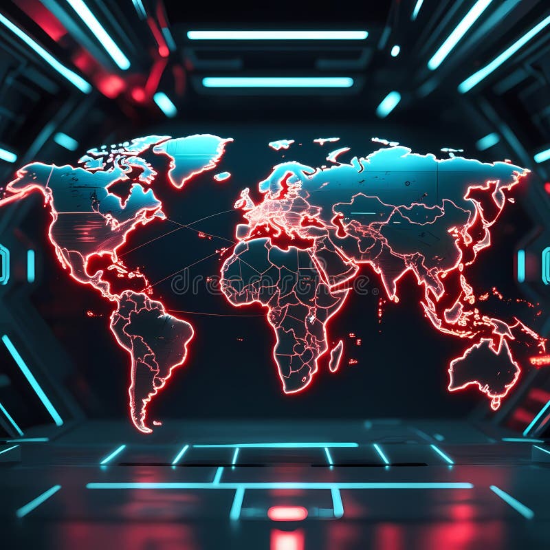 Futuristic Digital World Map Infographic with Global Cyber Targets ...