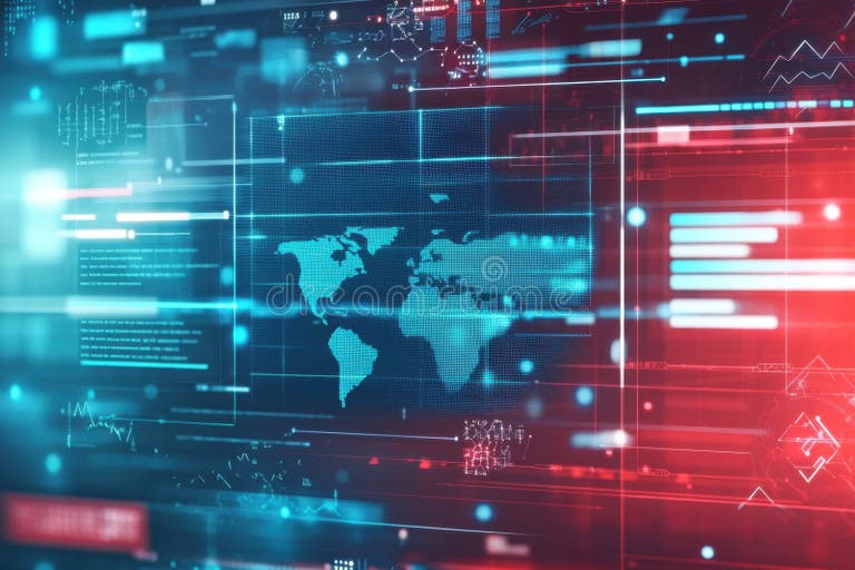 Futuristic Digital World Map Interface with Data Visualization Elements ...