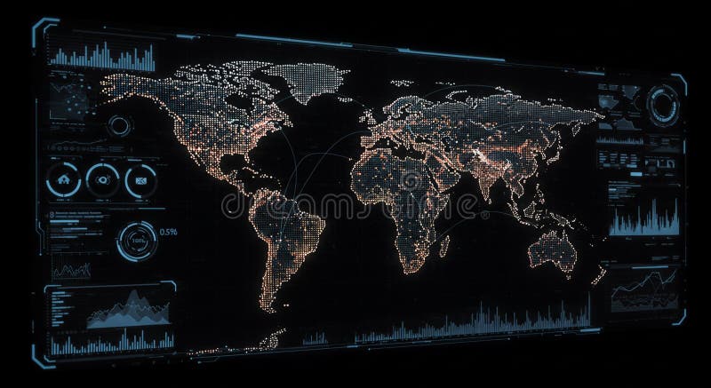 Futuristic Digital World Map with Intricate Data Visualizations. the Map Displays Stock ...