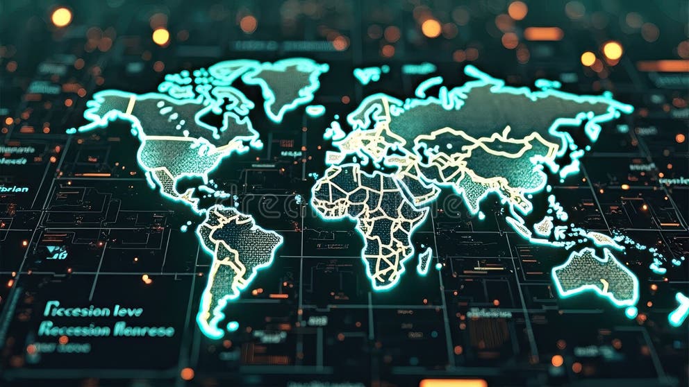 Futuristic Digital World Map with Neon Glow and Circuit Board Design ...