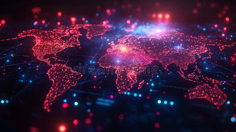 Futuristic Digital World Map with Red Dots Generative AI Stock ...
