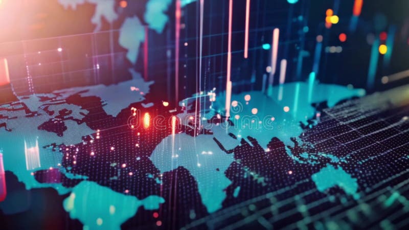 Futuristic Digital World Map and Stock Market Trading Forex Data on ... Futuristic Digital World Map and Stock Market Trading Forex Data on ...
