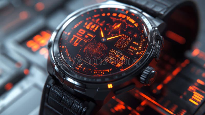 Futuristic Digital Wristwatch with Glowing Red Display Closeup Stock ...