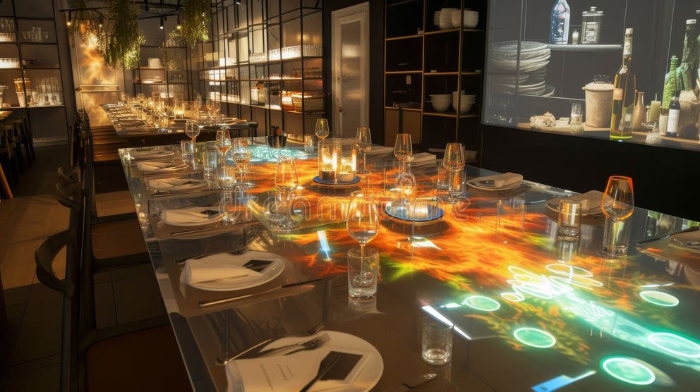 Futuristic Dining Experience with Interactive Table Stock Photo - Image ...