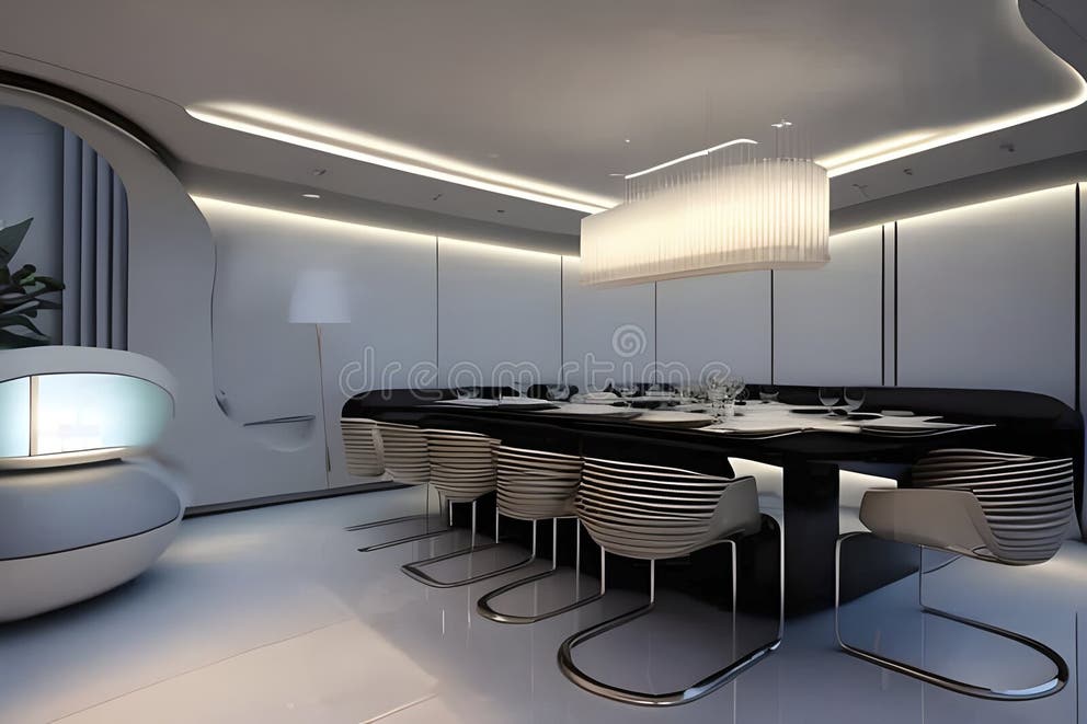 Futuristic Dining Room for Modern Homes Stock Illustration ...