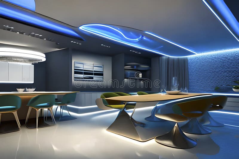 Futuristic Dining Room for Modern Homes Stock Illustration ...