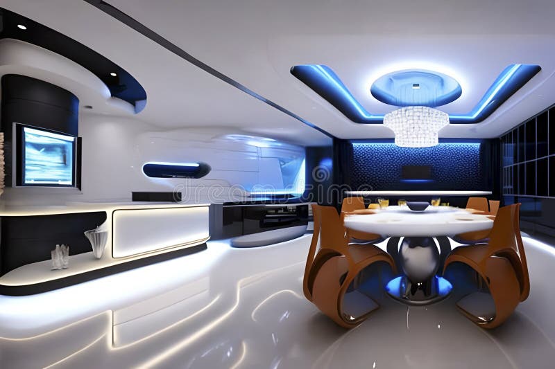 Futuristic Dining Room for Modern Homes Stock Illustration ...