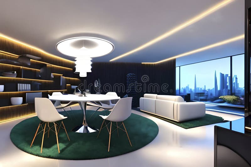 Futuristic Dining Room for Modern Homes Stock Illustration ...