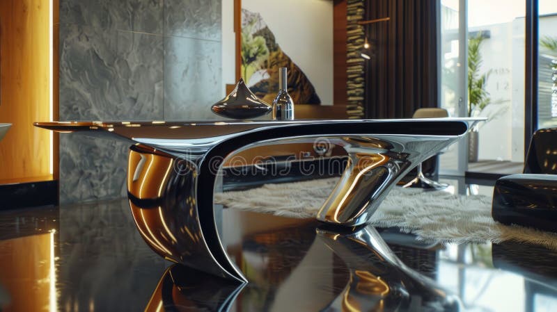 Futuristic Dining Table with Metallic Frame Stock Illustration ...