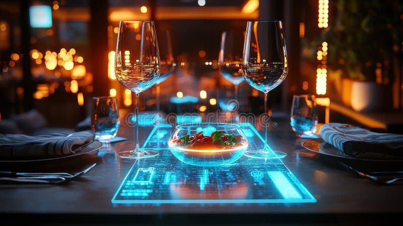 Futuristic Dining Table with Holographic Display Stock Photo - Image of ...