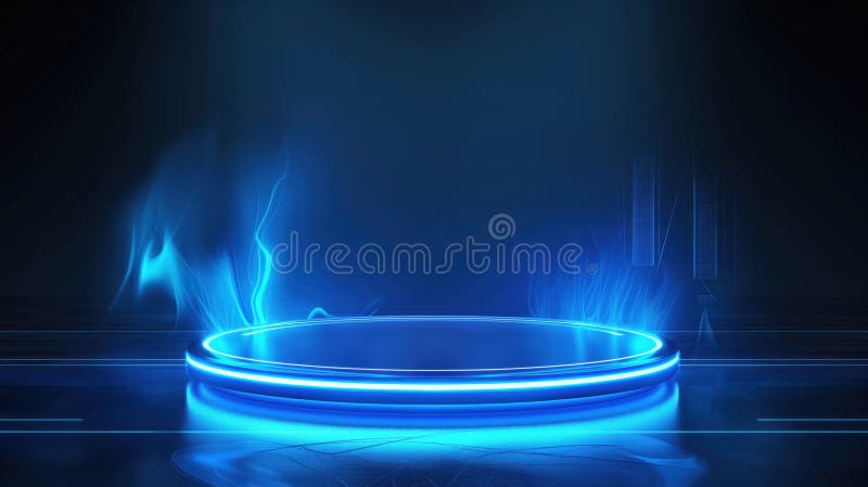 Futuristic Disc Stage for High-tech Products in Glowing Blue Light ...