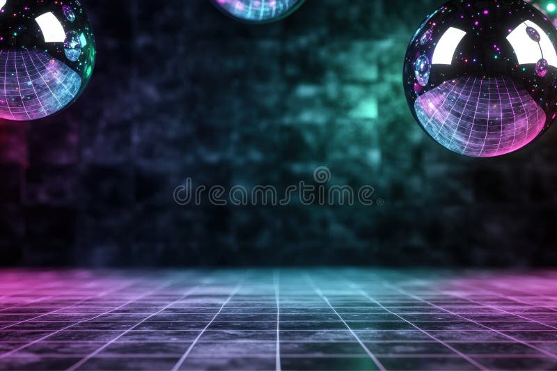 Futuristic Disco Ball Backdrop with Glowing Grid Stock Illustration ...