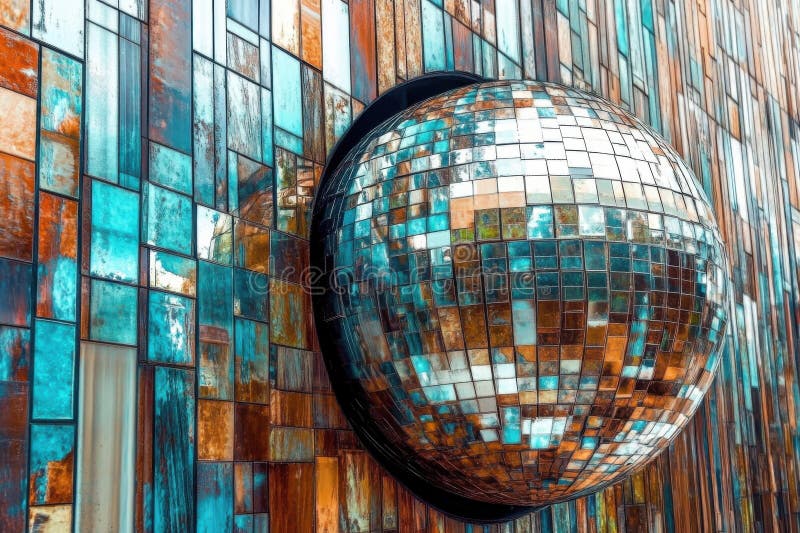 Futuristic Disco Ball on Colorful Mosaic Wall for Modern Interior ...