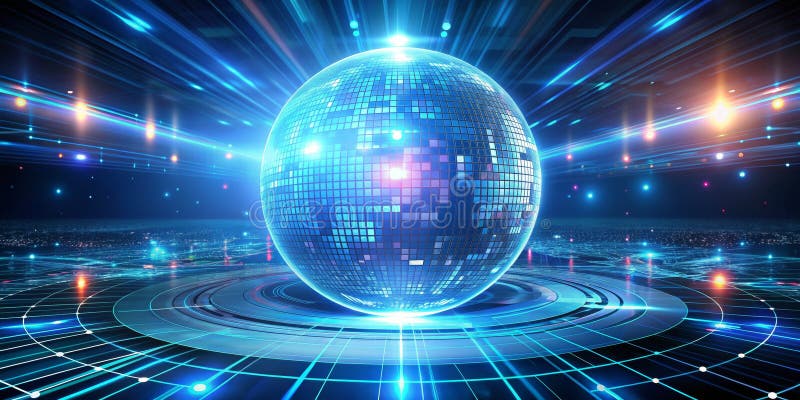 Futuristic Disco Ball with Glowing Lines and Grid, 3D Render Stock Illustration - Illustration ...