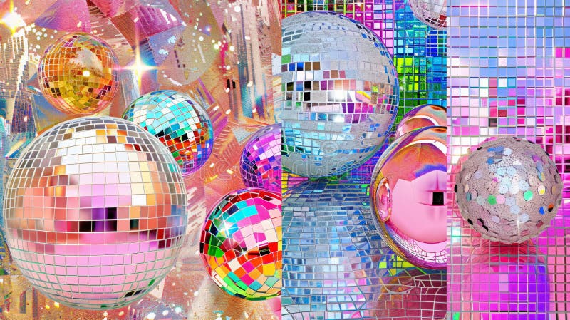 Futuristic Disco Balls Montage with Colorful Stock Photo - Image of ...