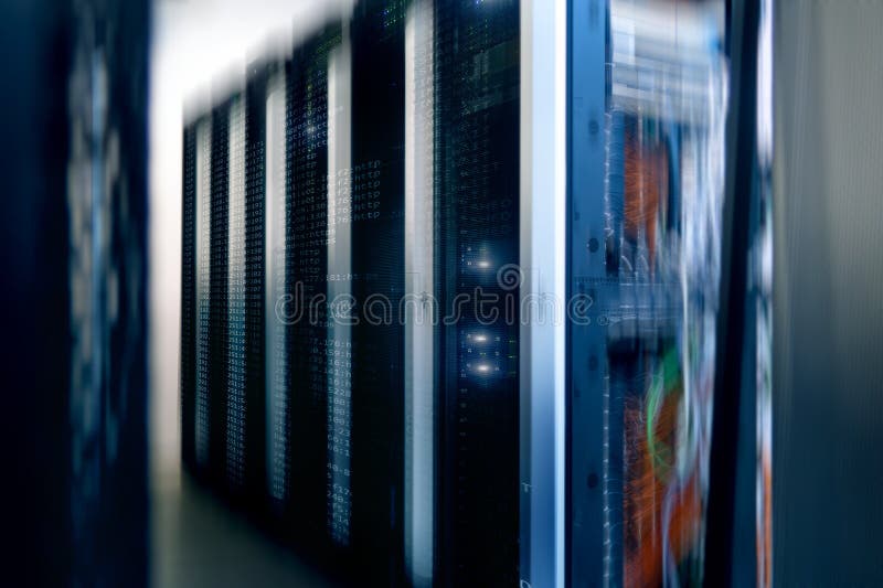 Futuristic Disign Shot of in Large Data Center. Big Servers Racks ...