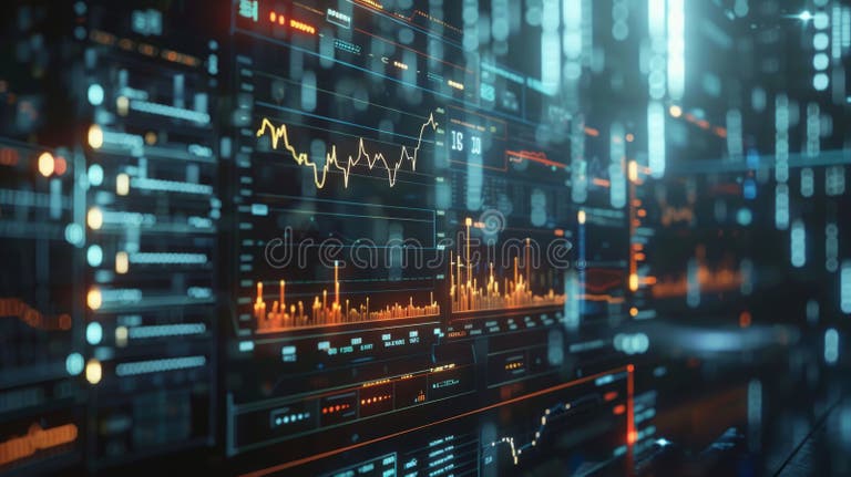 Futuristic Display with Complex Graphs, Charts, and Data Visualizations ...
