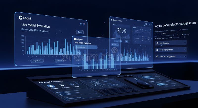 Futuristic Data Interface Displaying Charts, Graphs, and Code ...