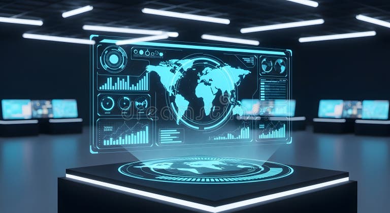 Global Data Visualization, Hologram Displaying World Stats, Future Tech ...