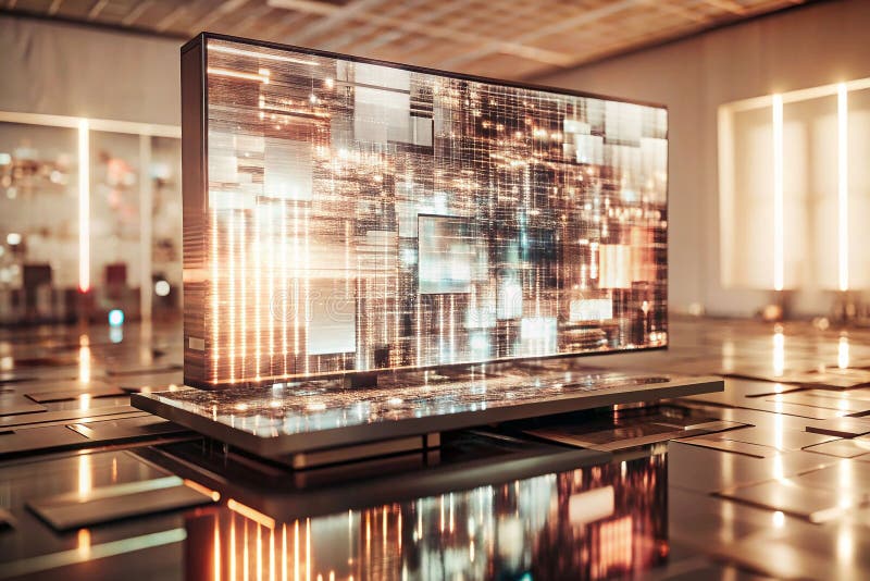 Futuristic Display, Glowing Tech, Modern Exhibit Hall, Illuminated ...