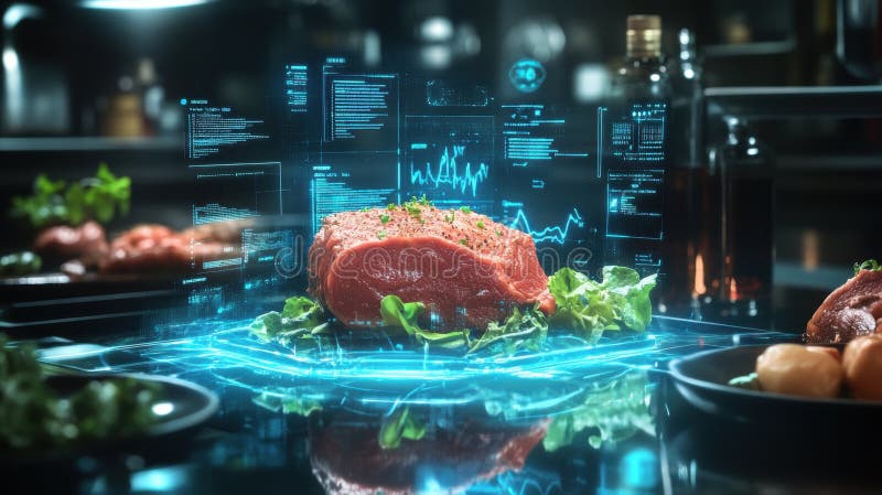 Futuristic Display of Meat with Digital Data Overlay Stock Illustration ...