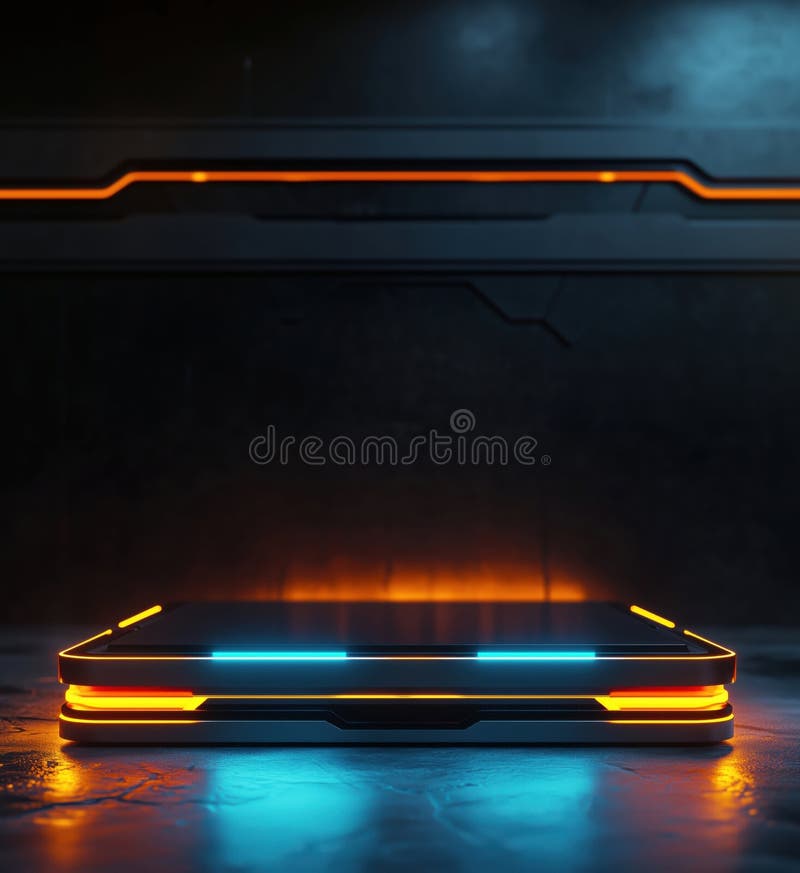 Futuristic Display Platform Orange Neon Accents Stock Photos - Free ...