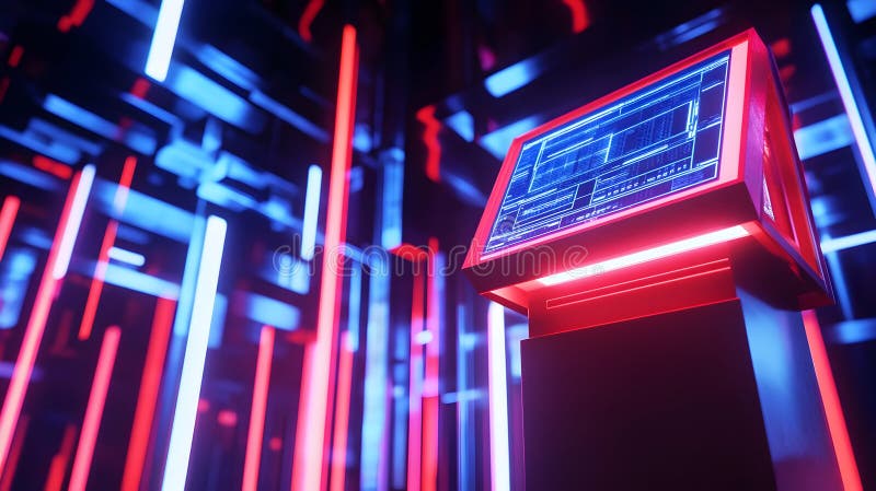 A Futuristic Display Screen Illuminated by Vibrant Neon Lights in a ...