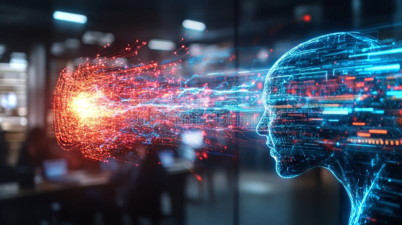 Innovative 4k Animation Depicting AI Technology Merging with Human Cognition in a Futuristic ...