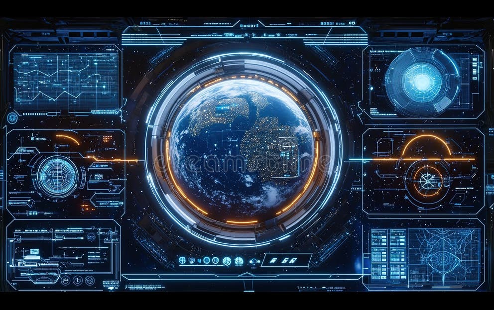 A Futuristic Display Showcasing Earth with Digital Interfaces and Data ...