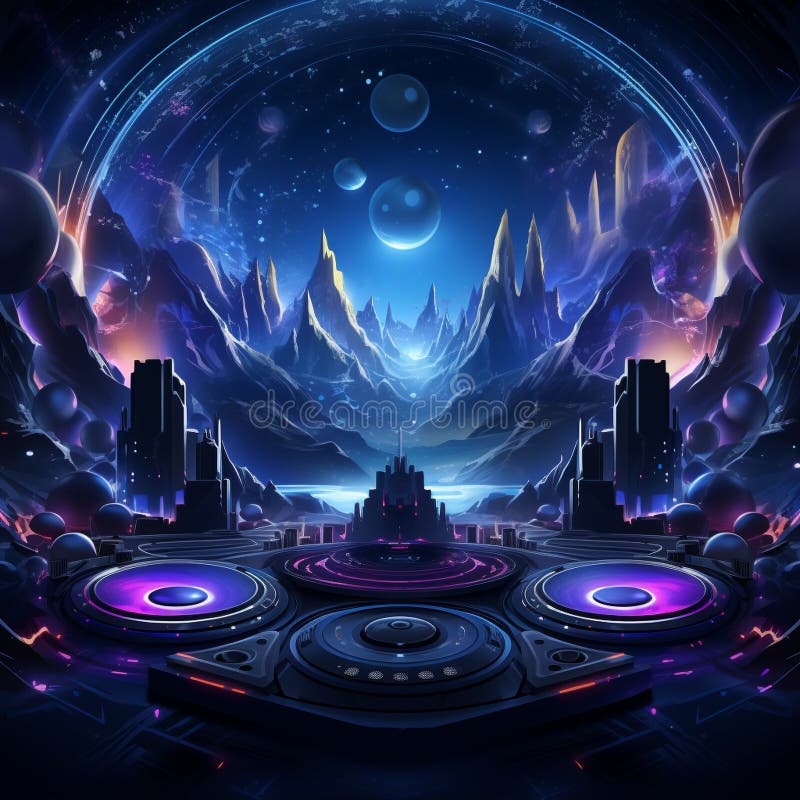 Futuristic DJ Booth in a Mesmerizing Digital Landscape Stock Image ...