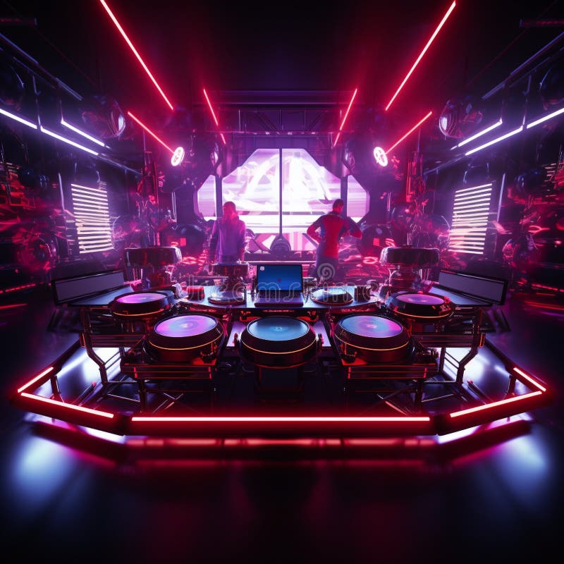 Futuristic DJ Setup with Immersive Lighting Effects Stock Illustration ...