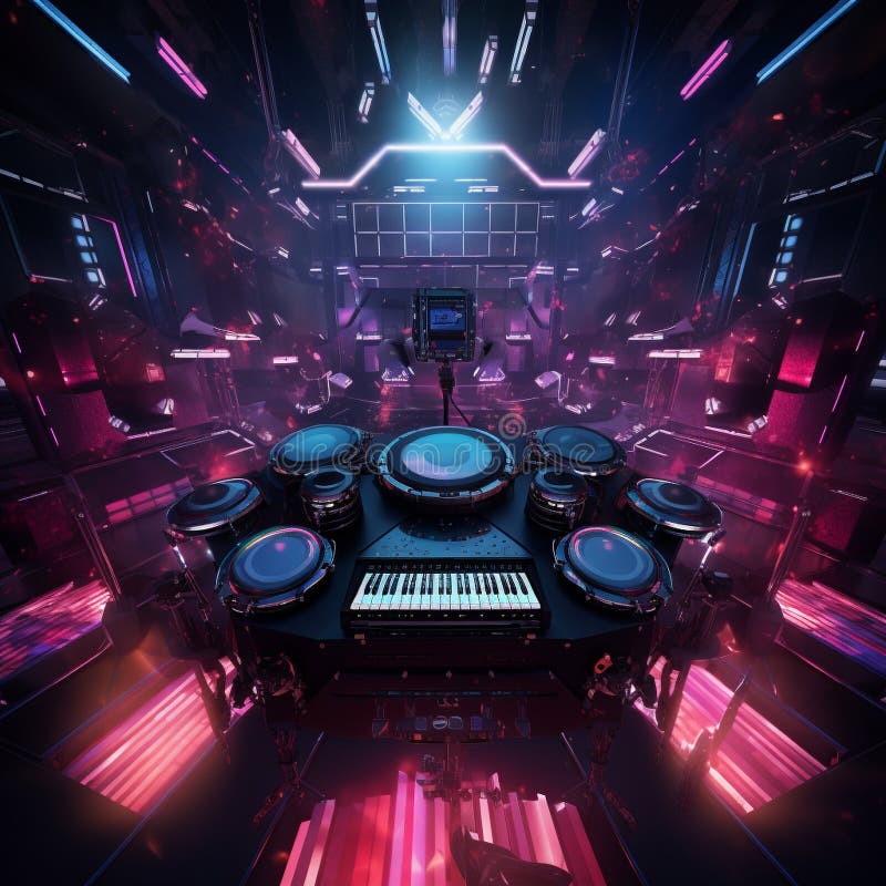 Futuristic DJ Setup with Immersive Lighting Effects Stock Illustration ...