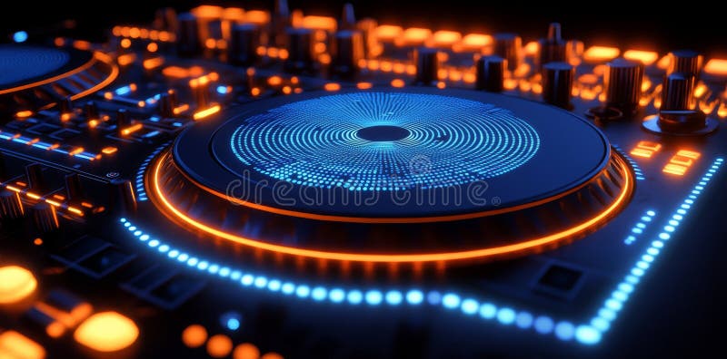A Futuristic DJ Turntable with an Abstract Design Features Glowing ...