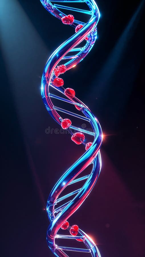 Futuristic DNA Double Helix Digital Illustration with Vibrant High-Tech ...