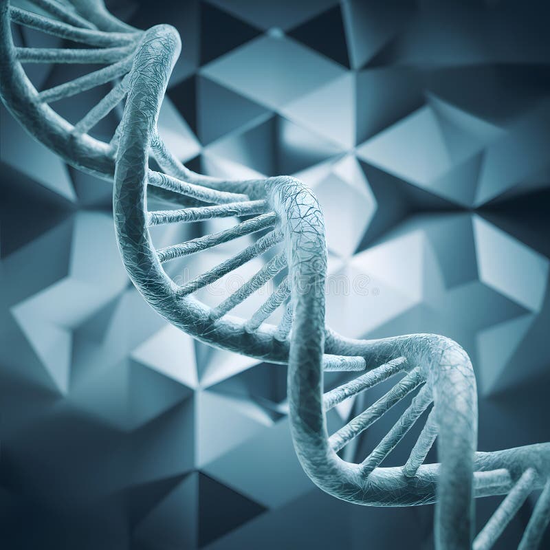 Futuristic DNA Helix with Geometric Patterns in Cool Tones, Symbolizing ...