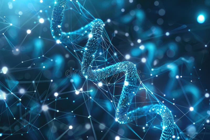 Futuristic DNA Helix with Glowing Data Connections in a Digital Matrix ...