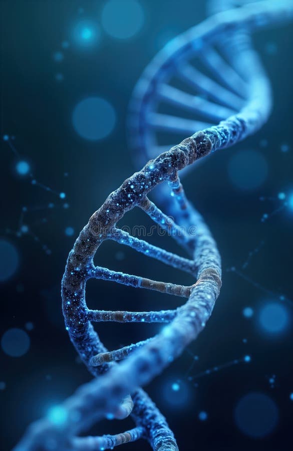 Futuristic Dna Helix Rotates on Abstract Blue Background with Network ...