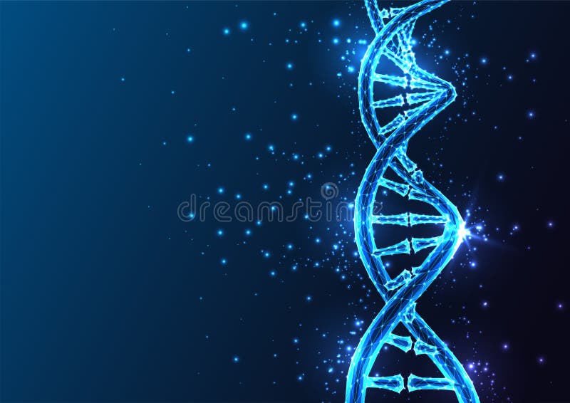 Futuristic DNA Molecule in Glowing Low Polygonal Style on Dark Blue ...