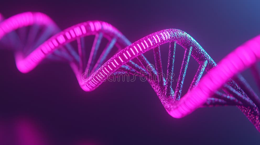 Futuristic DNA Sequence Visualization in Neon Colors Stock Illustration ...