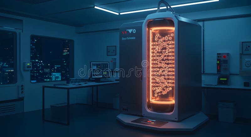 Futuristic DNA Sequencing Machine in a Modern Laboratory at Night ...