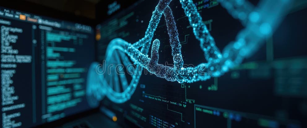 Futuristic DNA Strand on Computer Display, Data Storage, Biotechnology ...