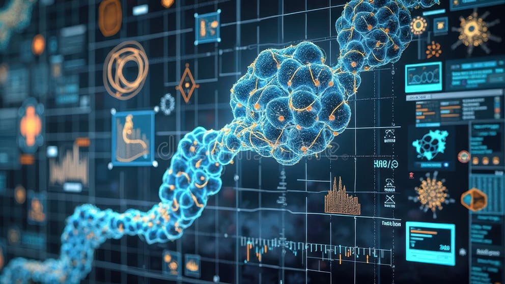 Futuristic Dna Strand with Data Visualizations and Scientific Analysis Interface Stock Photo ...
