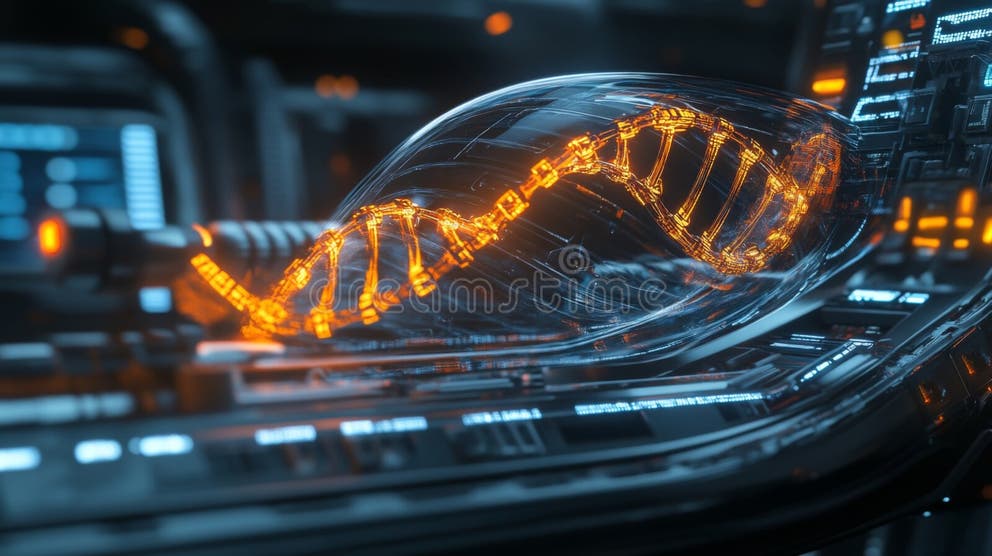 Futuristic DNA Strand in Technological Interface Stock Image - Image of ...