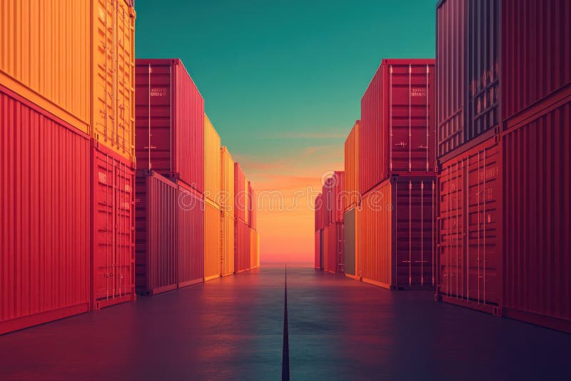 Futuristic Dockyard with Shipping Containers Labeled Import and Export ...